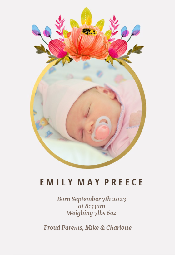 Daisy - Birth Announcement Template (Free) | Greetings Island