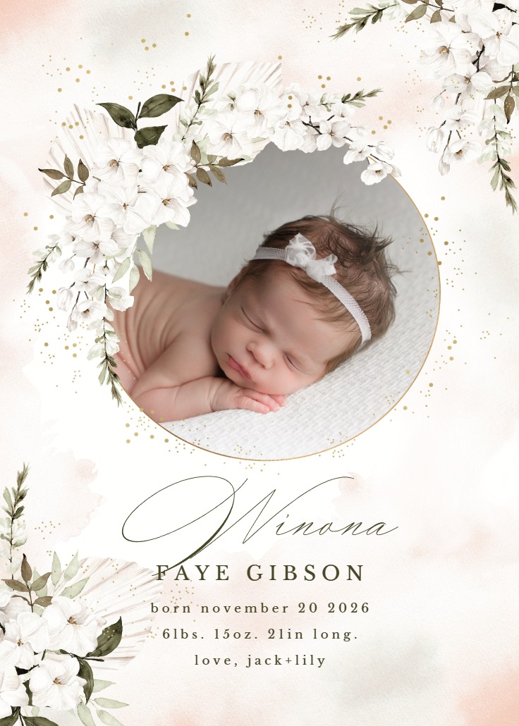 Floral Sakura - Birth Announcement Template | Greetings Island