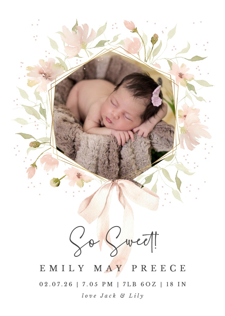 Floral Sakura - Birth Announcement Template | Greetings Island