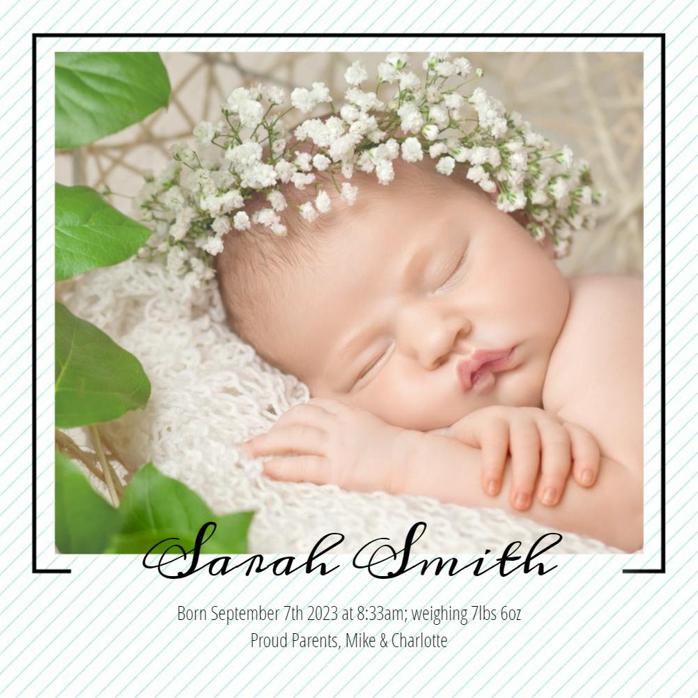Striped Frame - Birth Announcement Template (Free) | Greetings Island