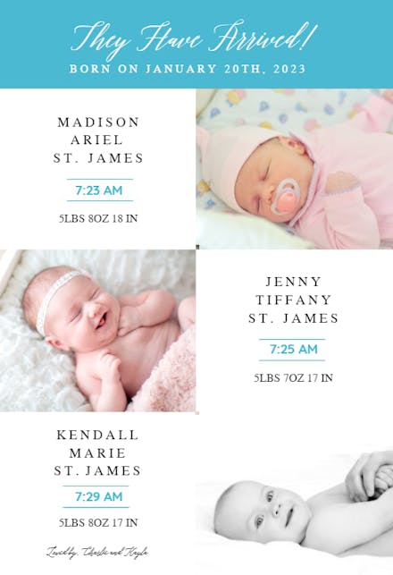 Tri Baby - Birth Announcement Template (Free) | Greetings Island
