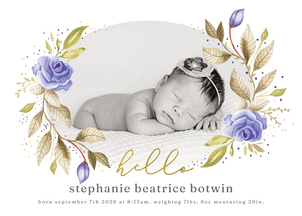 Wreath of roses - Birth Announcement (Free) | Greetings Island