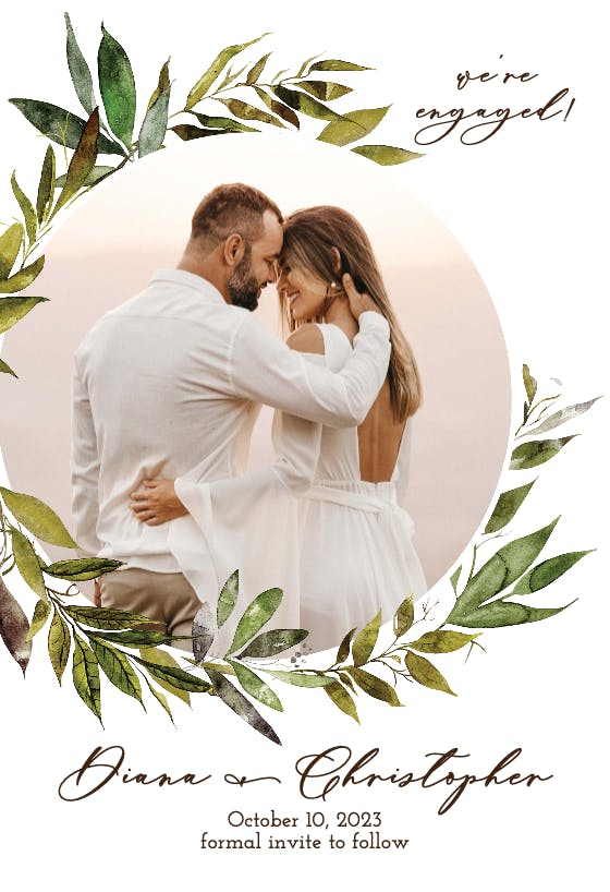 Gentle Greenery Wreath - Engagement Announcement Template | Greetings ...
