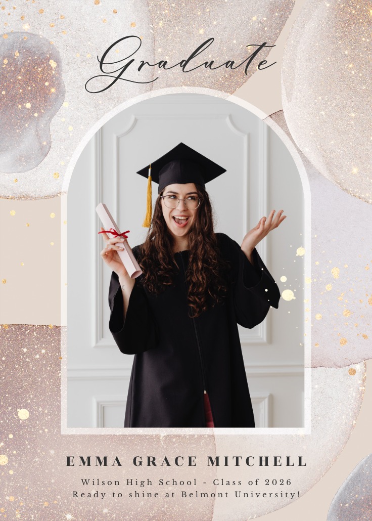 Artsy Abstract with glitters - Graduation Announcement | Greetings Island