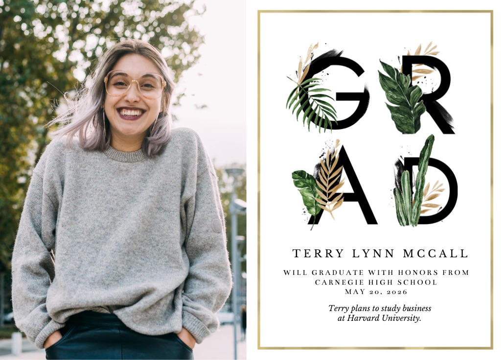 Decorated greenery lettering - Graduation Announcement (Free ...