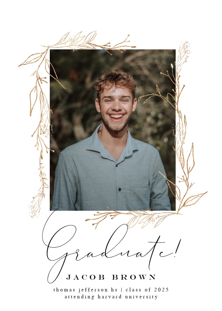 Golden Outline Branches - Graduation Announcement | Greetings Island