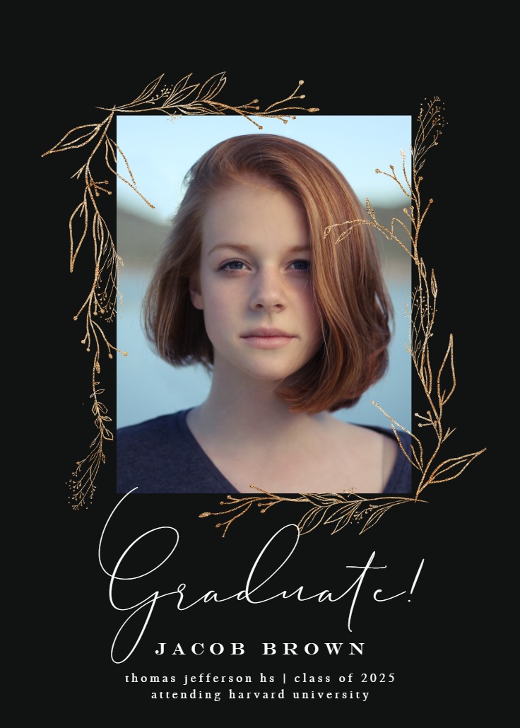 Golden Outline Branches - Graduation Announcement | Greetings Island