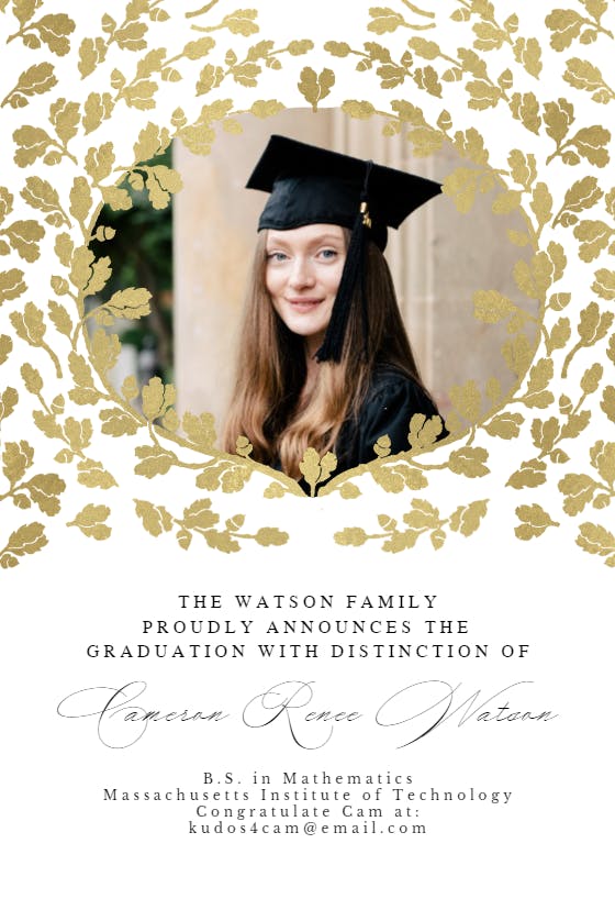 Leaves Of Gold - Graduation Announcement Template | Greetings Island