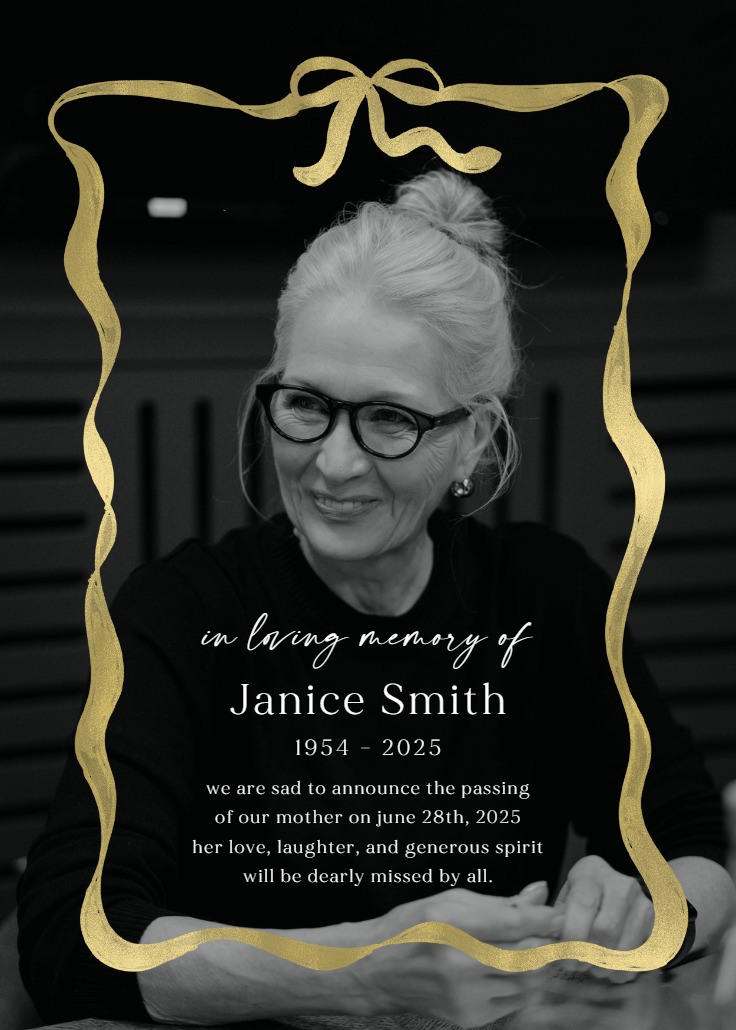 Delicate Ribbon Photo - Memorial Card | Greetings Island