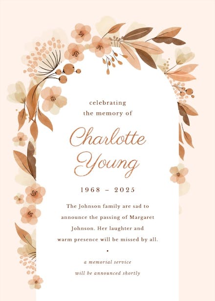 Fall Floral Arch - Memorial Card Template | Greetings Island