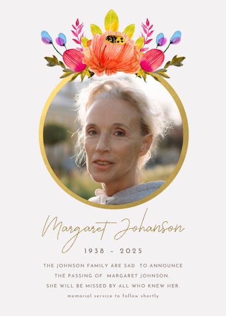 Floral Terracotta Frame - Memorial Card Template | Greetings Island