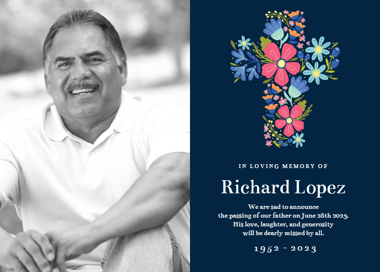 Flower Cross With Photo - Memorial Card Template | Greetings Island