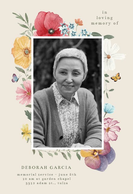 Full Of Flowers Frame - Memorial Card Template | Greetings Island