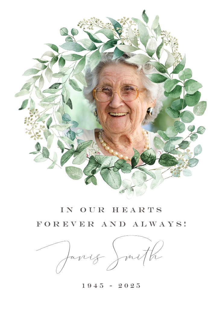 Gentle greenery wreath - Memorial Card | Greetings Island