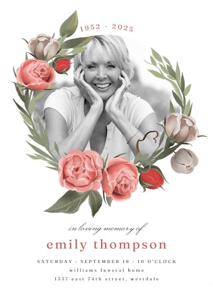 Soft Roses - Memorial Card Template | Greetings Island