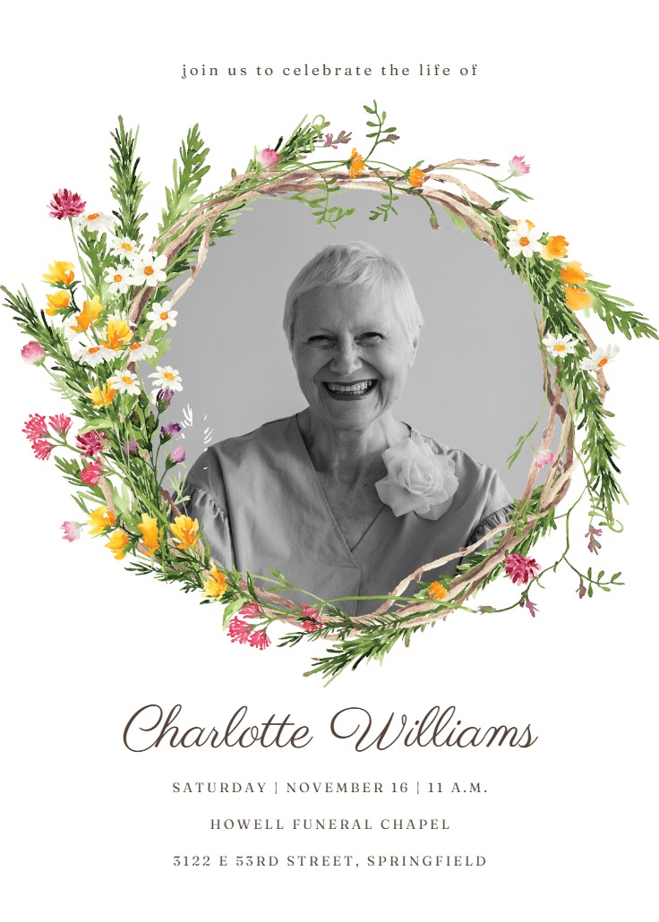 Spring Flowers Wreath Photo - Memorial Card | Greetings Island