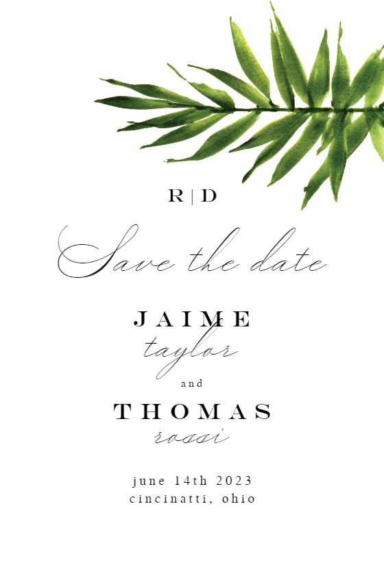 Big Palm Script - Save The Date Card Template (Free) | Greetings Island