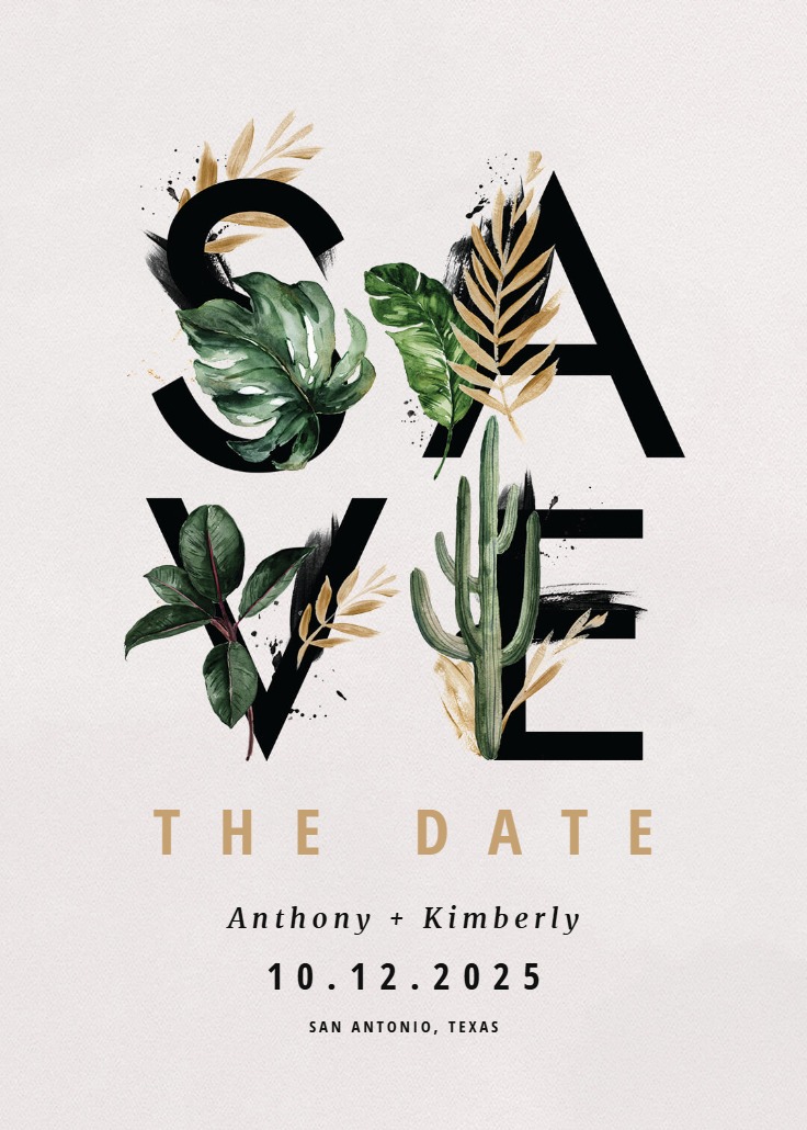 Decorated greenery lettering - Save the Date Card (Free) | Greetings Island
