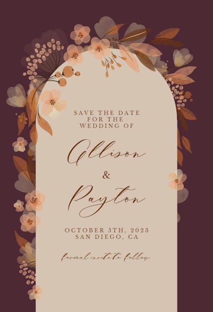 Fall Floral Arch - Save The Date Card Template | Greetings Island