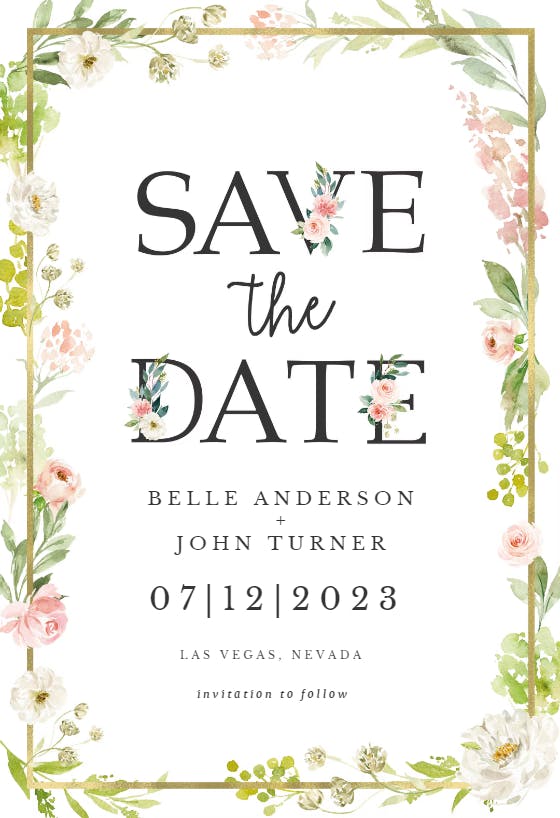 Frame And Floral - Save The Date Card Template | Greetings Island