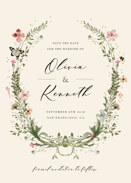 Fresh Spring Wreath - Save The Date Card Template | Greetings Island