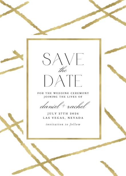 Golden Brush Strokes - Save The Date Card Template (Free) | Greetings ...