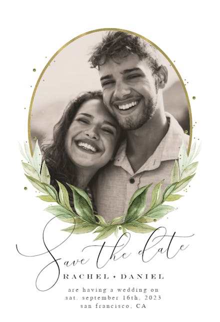 Oval Frame & Laurel - Save The Date Card Template | Greetings Island