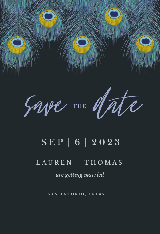 Peacock Feather - Save The Date Card Template (Free) | Greetings Island