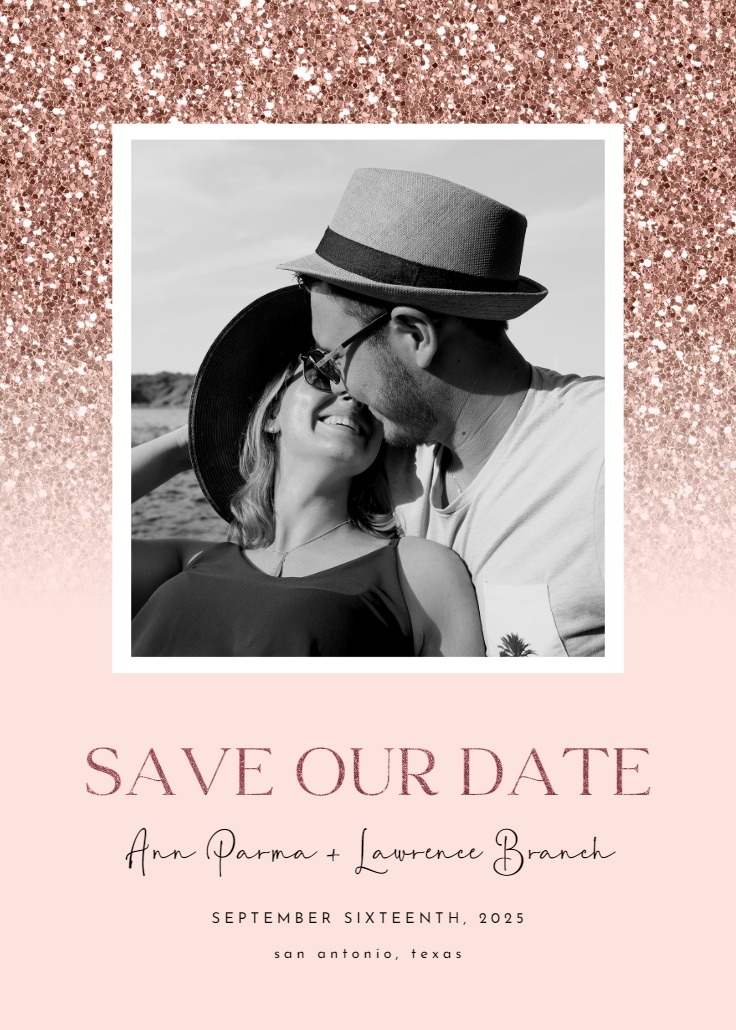 Rose Gold Glitter - Save the Date Card | Greetings Island