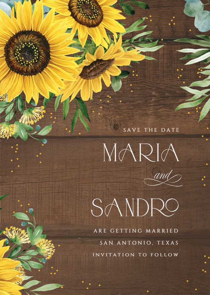 Rustic Sunflowers Corner - Save the Date Card | Greetings Island