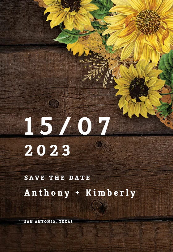 Rustic Sunflowers - Save the Date Card Template | Greetings Island