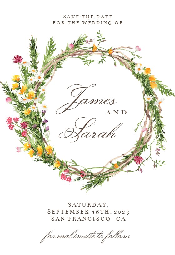 Spring Flowers Wreath - Save The Date Card Template | Greetings Island