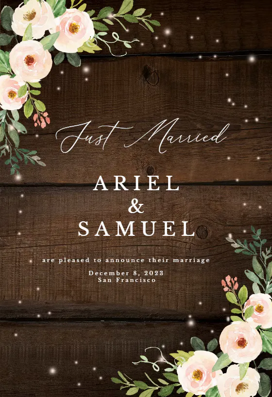 Sparkling Rustic Floral - Wedding Announcement Template | Greetings Island