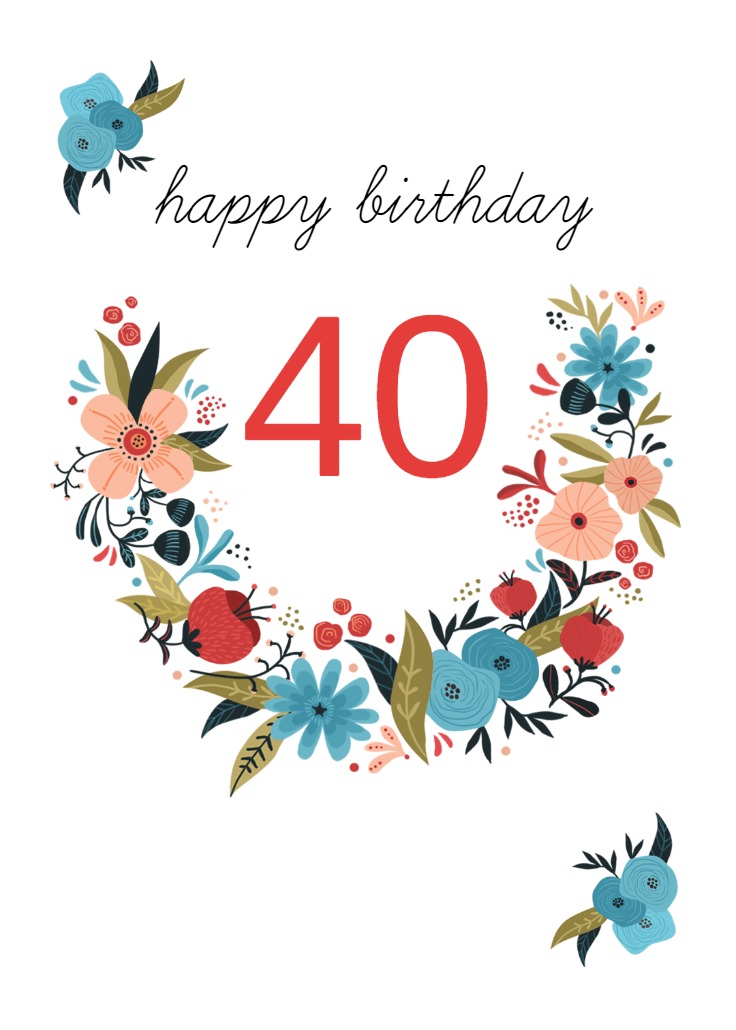 Floral 40 - Birthday Card (Free) | Greetings Island