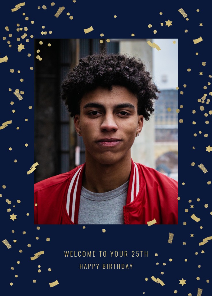 Golden confetti at 25 - Birthday Card (Free) | Greetings Island