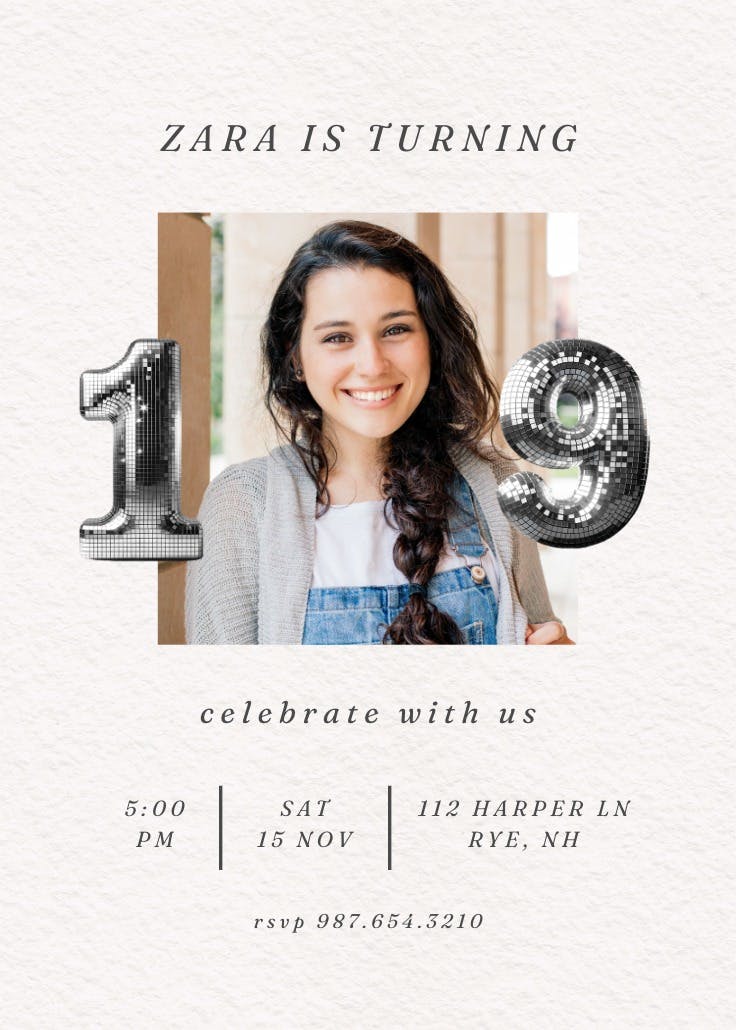 Disco Numbers 19 - Birthday Invitation Template (Free) | Greetings Island