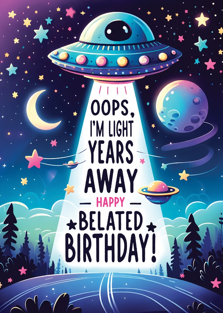 From Outer Space - Belated Birthday Card | Greetings Island
