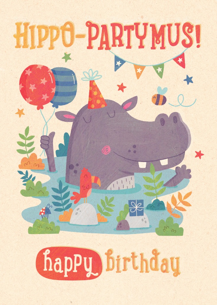 Hippo PARTY-Mus - Birthday Card (Free) | Greetings Island