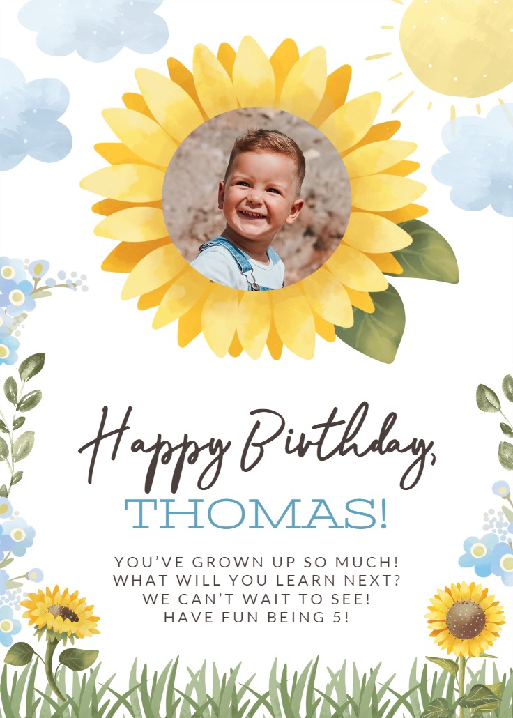 Sunflower photo frame - Birthday Card | Greetings Island