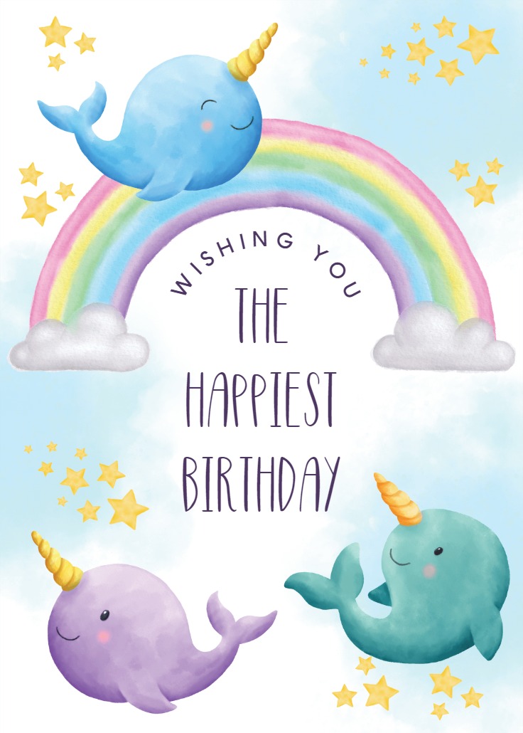 Watercolor Narwhal - Birthday Card (Free) | Greetings Island