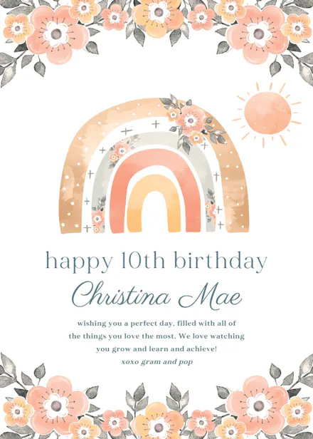 Watercolor Rainbow And Flowers - Birthday Card | Greetings Island