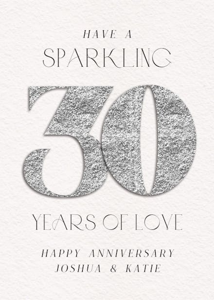 Shimmering 30Th - Happy Anniversary Card (Free) | Greetings Island