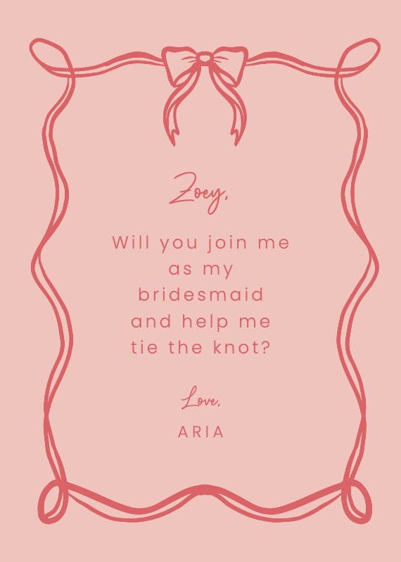 Ribboned love - Bridesmaid Card (Free) | Greetings Island