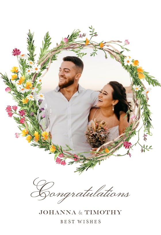 Spring Flowers Wreath Photo - Free Wedding Congratulations Card ...