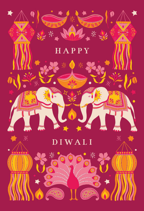 Pink Diwali peacocks - Diwali Card | Greetings Island