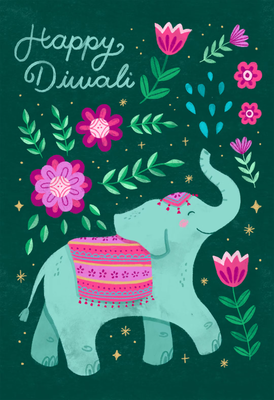 Folk Frame With Elephants - Diwali Card | Greetings Island