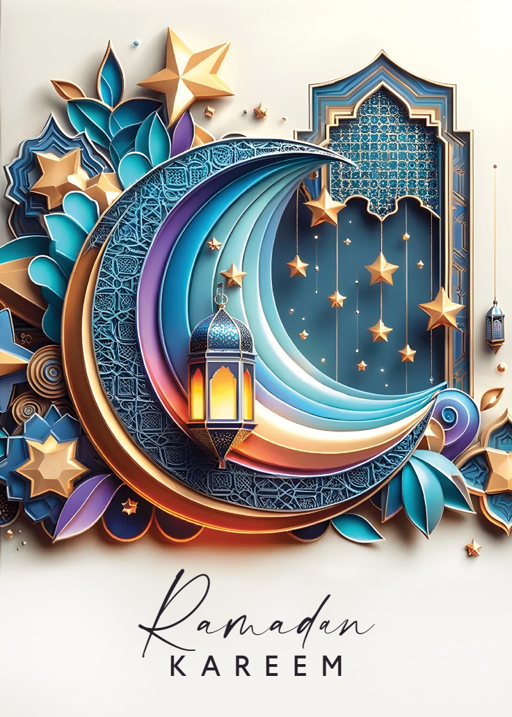 Golden moon with flowers - Ramadan Card | Greetings Island