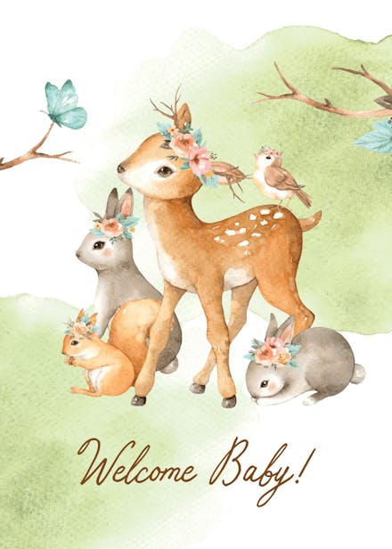Happy Watercolor Forest - Baby Shower & New Baby Card | Greetings Island