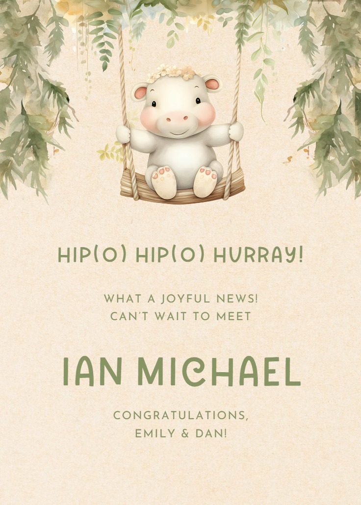 Hippo Hurray - Baby Shower & New Baby Card (Free) | Greetings Island