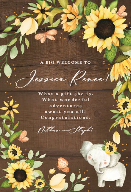 Pachyderm Posies - Baby Shower & New Baby Card | Greetings Island